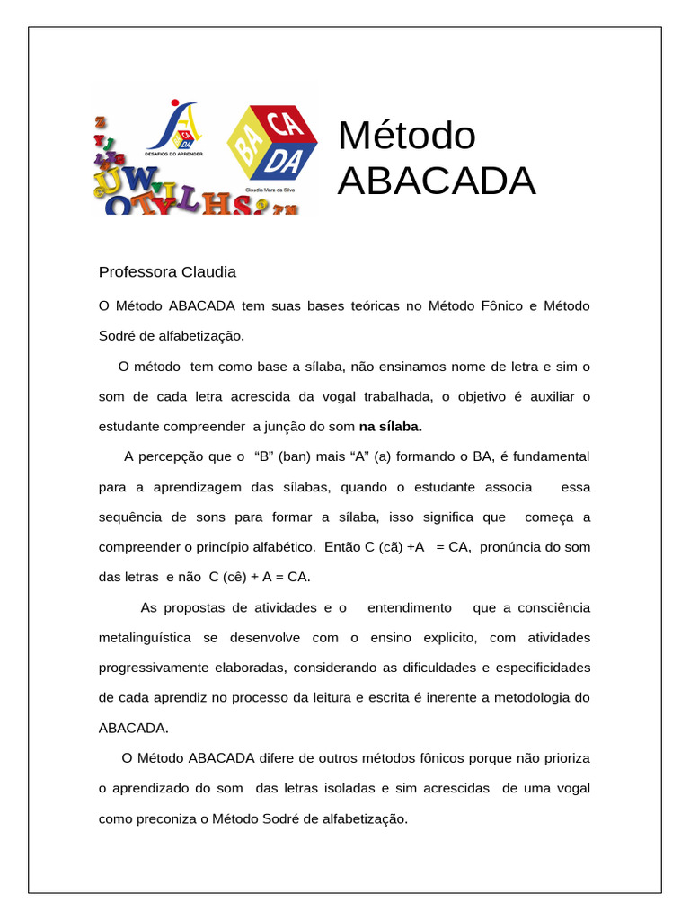 Método ABACADA | PDF | Aprendizado | Método científico