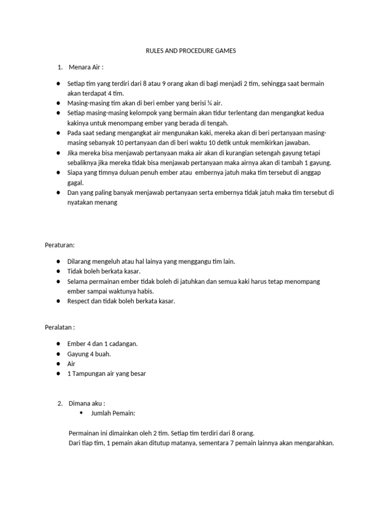 RULES AND PROCEDURE GAMES | PDF