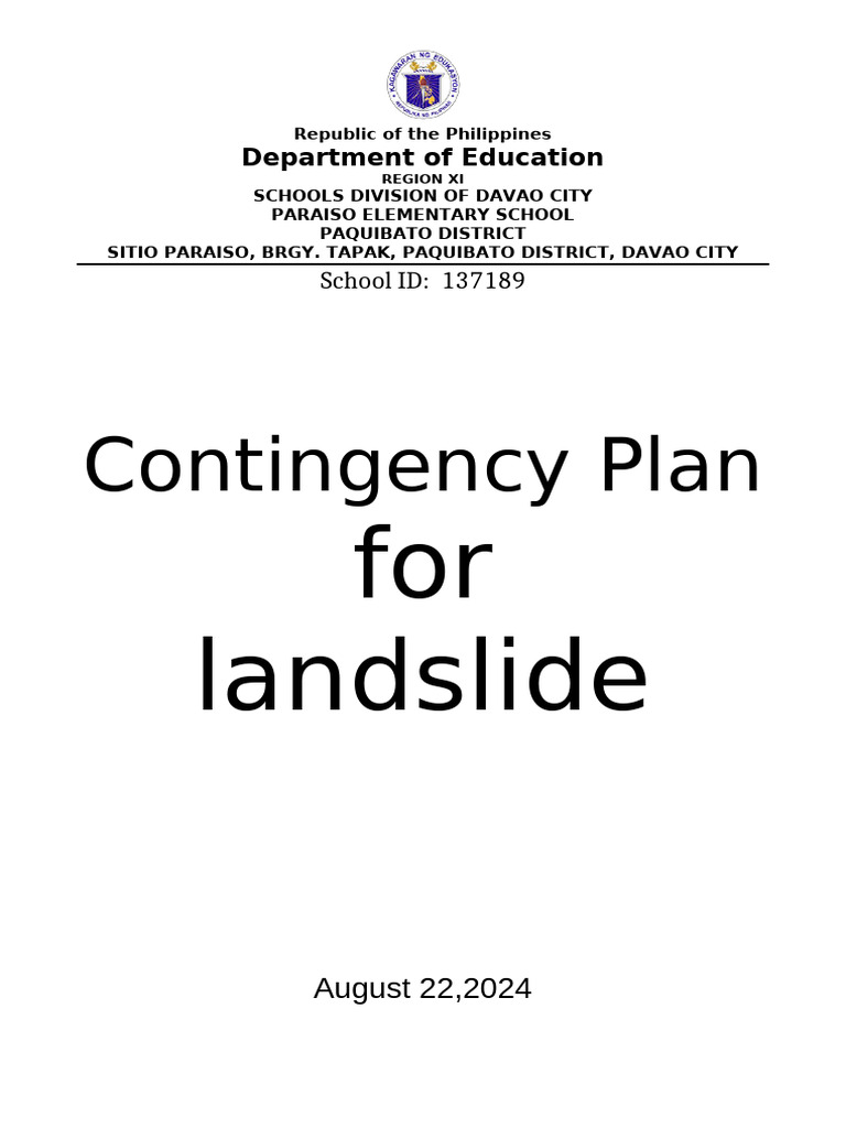 Contingency Plan On DRRM :2024 2025 | PDF | Landslide | Emergency ...