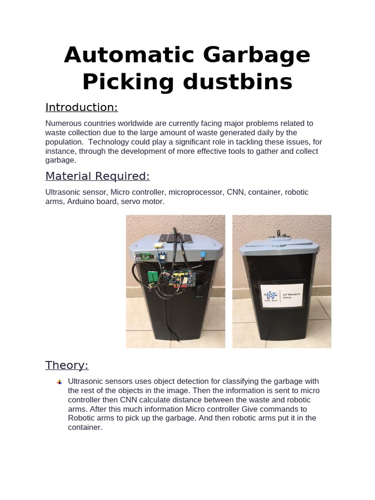 Automatic Garbage Picking dustbins | PDF
