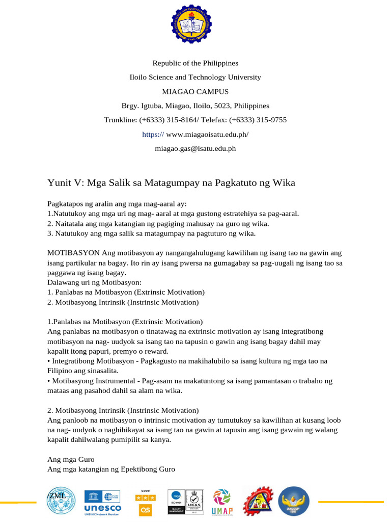 Fil 101 Yunit V | PDF