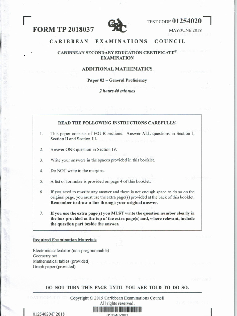 Csec Add Maths 2018 Paper 2 PDF | PDF