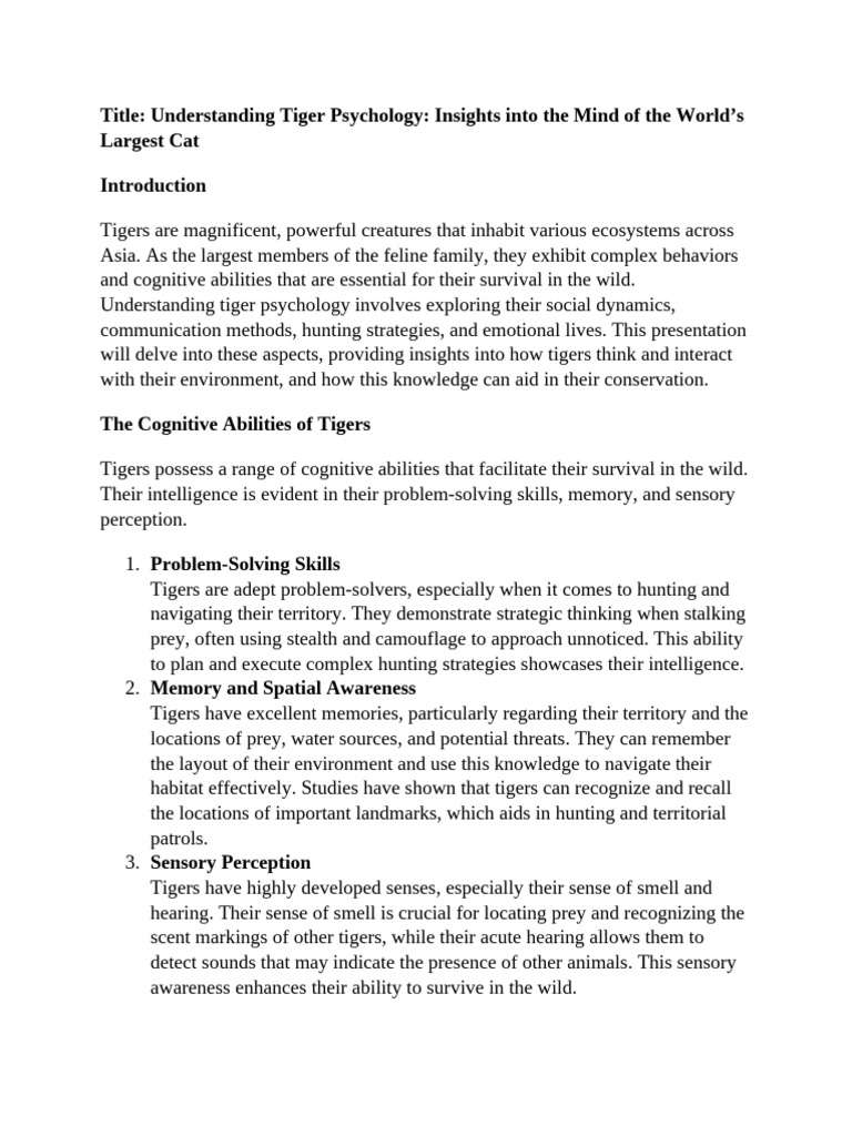 Presentation Tiger Psyvhology | PDF | Tiger | Predation