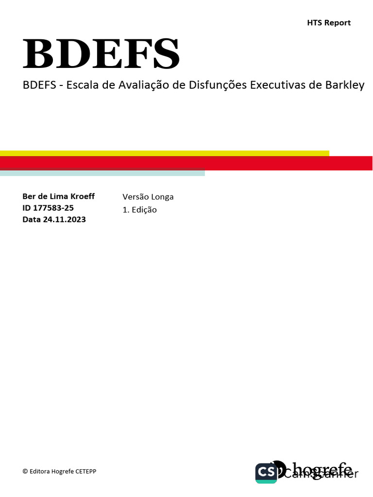 Avaliação BDEFS: Disfunções Executivas | PDF | Transtorno de déficit de ...