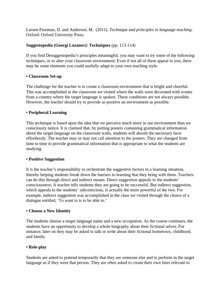 Suggestopedia & CLL Techniques | PDF | Second Language | Teachers