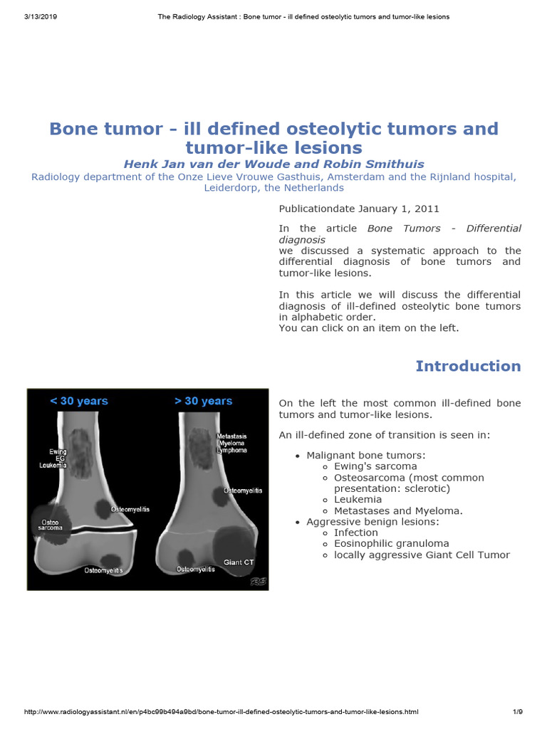 Radiology Insights: Ill-Defined Bone Tumors | PDF | Metastasis | Sarcoma