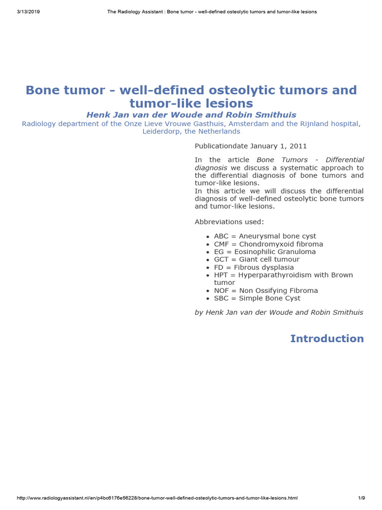 Osteolytic Bone Tumors Diagnosis Guide | PDF | Benign Tumor | Diseases ...