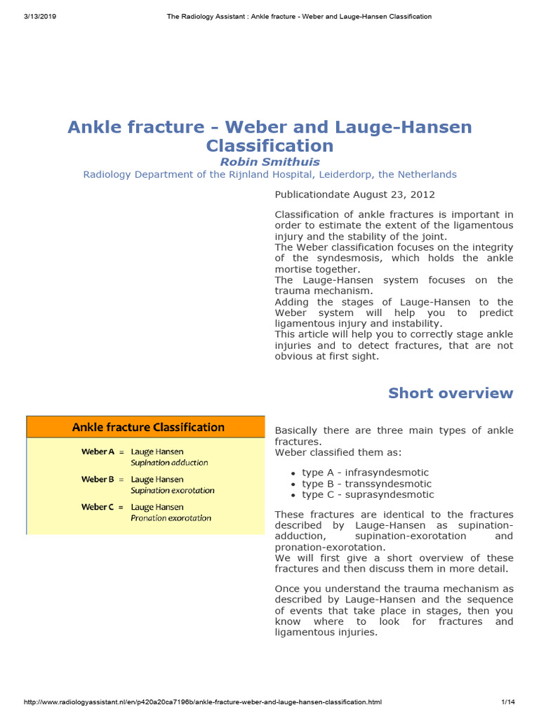 The Radiology Assistant - Ankle Fracture - Weber and Lauge-Hansen Classification | PDF | Ankle ...