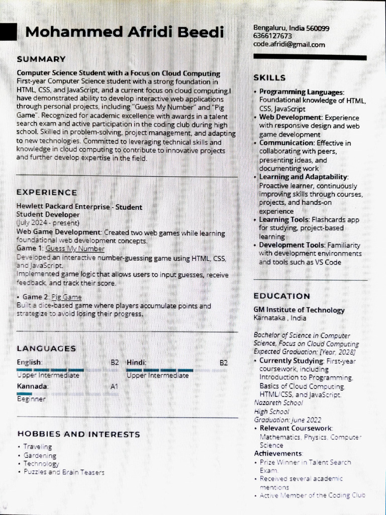 resume | PDF | Web Development | Computing