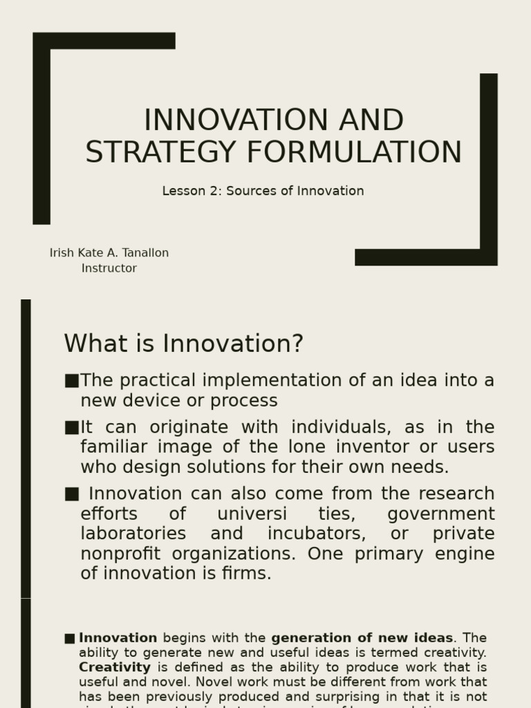 Lesson 2 Innovation and Strategy Formulation | PDF | Creativity | Innovation
