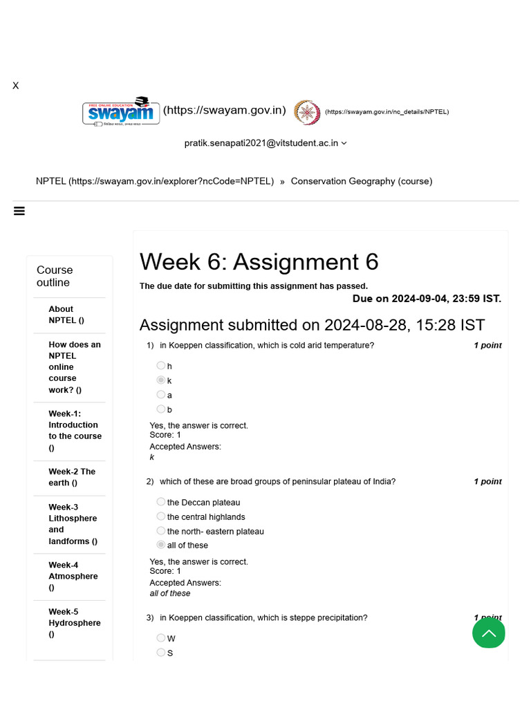 NPTEL Conservation Geography Week 6 Answers | PDF | Geography | Atmosphere