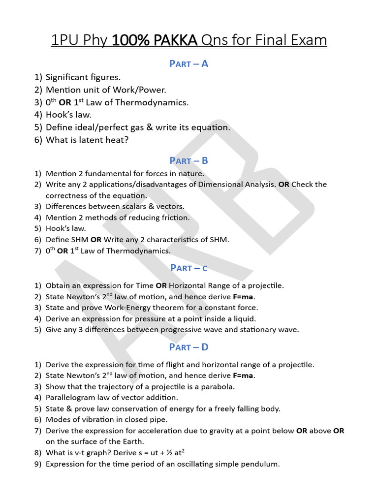 Phy 100% PAKKA Questions | PDF