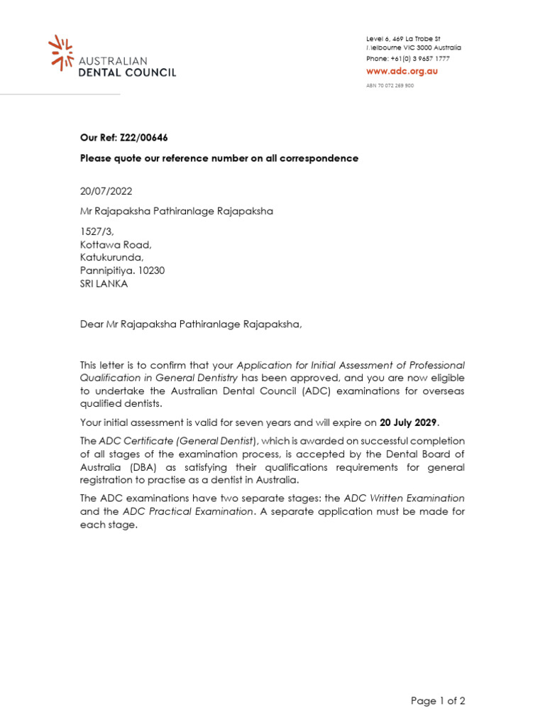 ADC Initial Assessment Approval Letter | PDF