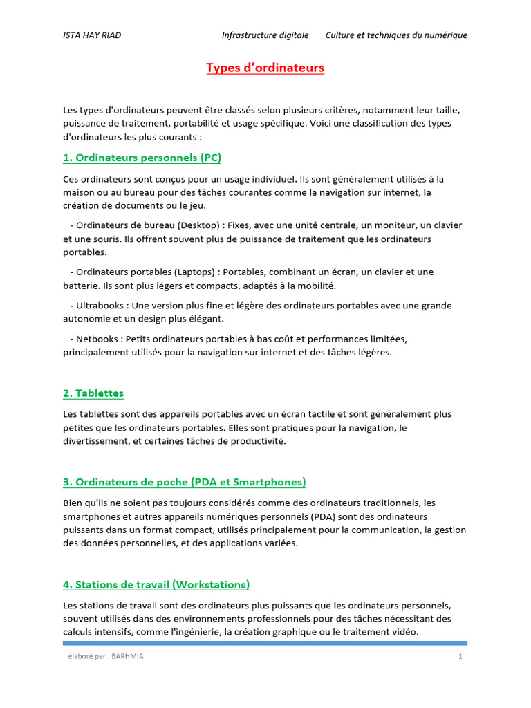 Classification des types d'ordinateurs | PDF | Ordinateur portable ...