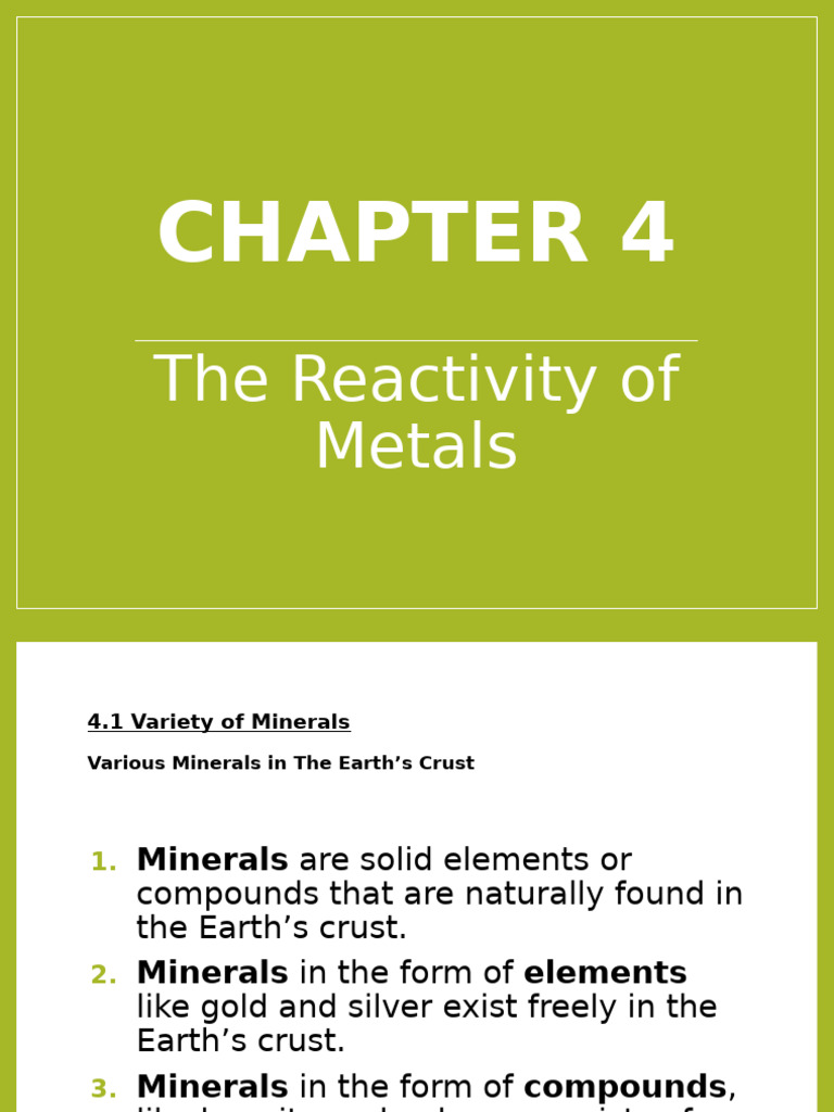Reactivity Series of Metals | PDF | Oxide | Minerals