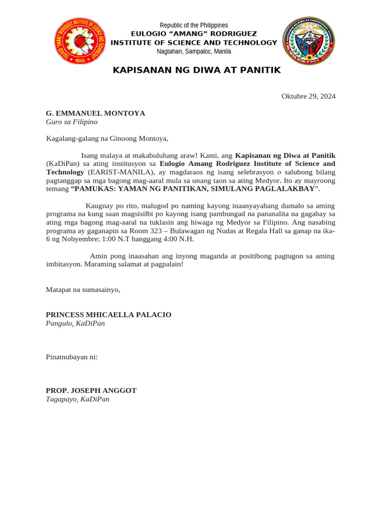 Liham Paanyaya - G.montoya | PDF