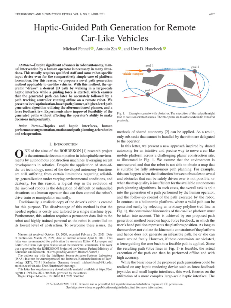Haptic-Guided Path Generation For Remote Car-Like Vehicles | PDF ...