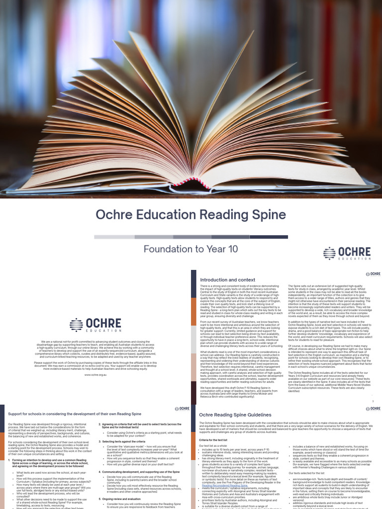 Ochre Reading Spine Overview F-10 | PDF | Curriculum | Narrative