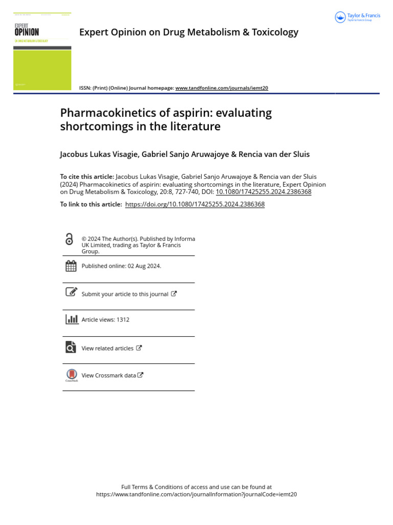 Evaluating Aspirin Pharmacokinetics Shortcomings | PDF | Aspirin | Drug ...