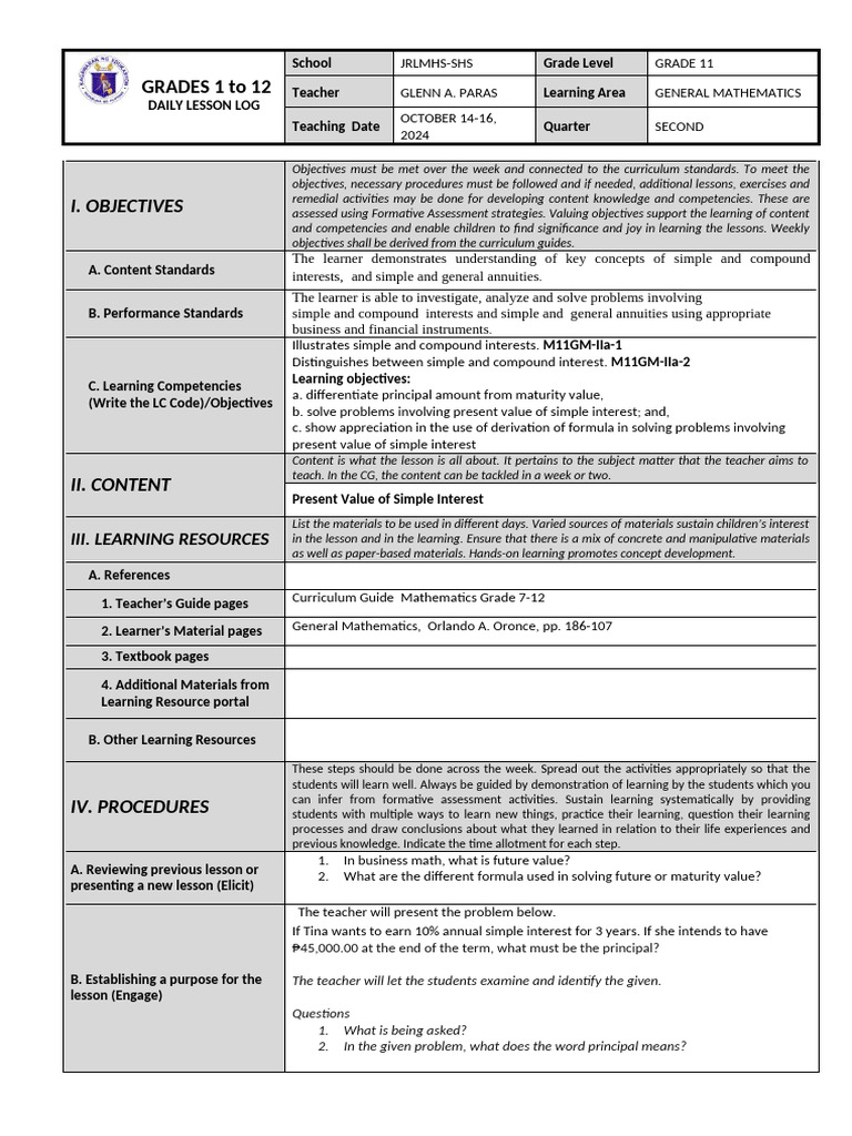 Q2_week 2 _GenMath Dlp | PDF | Interest | Learning