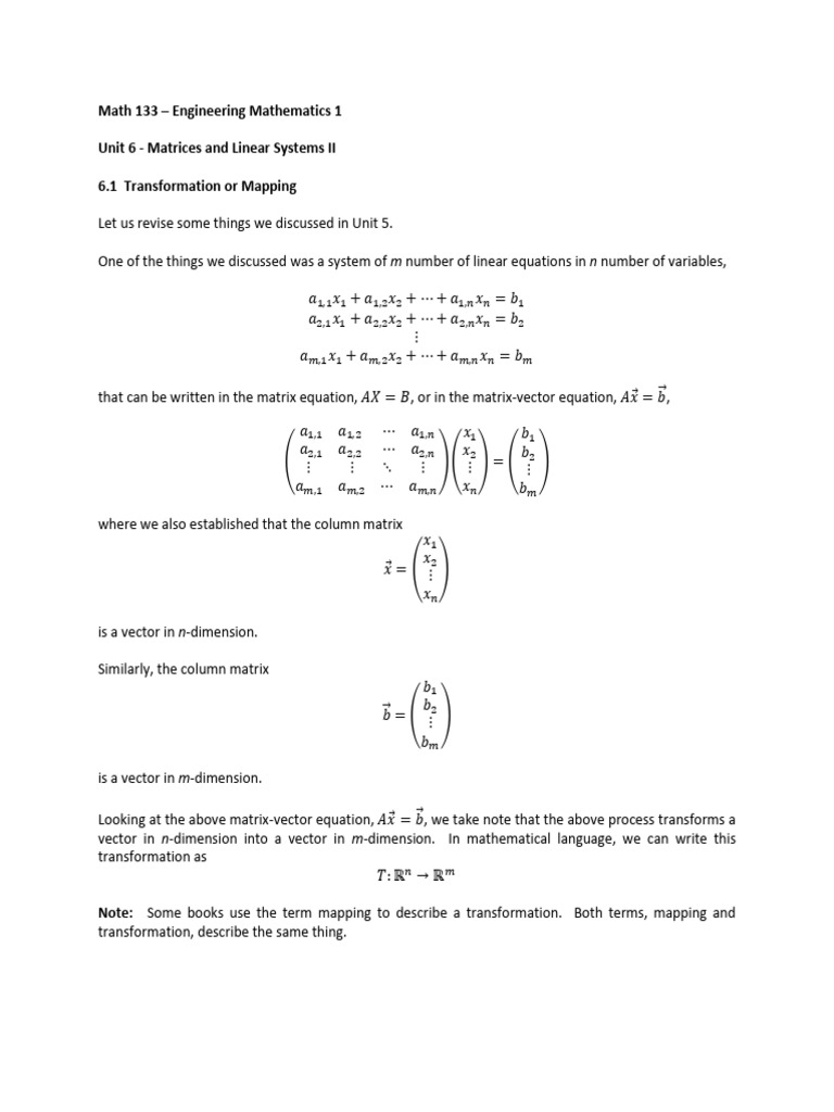 Math 133 - Unit 6 Matrices and Linear Systems 2-1 | PDF | Eigenvalues And Eigenvectors | Linear Map