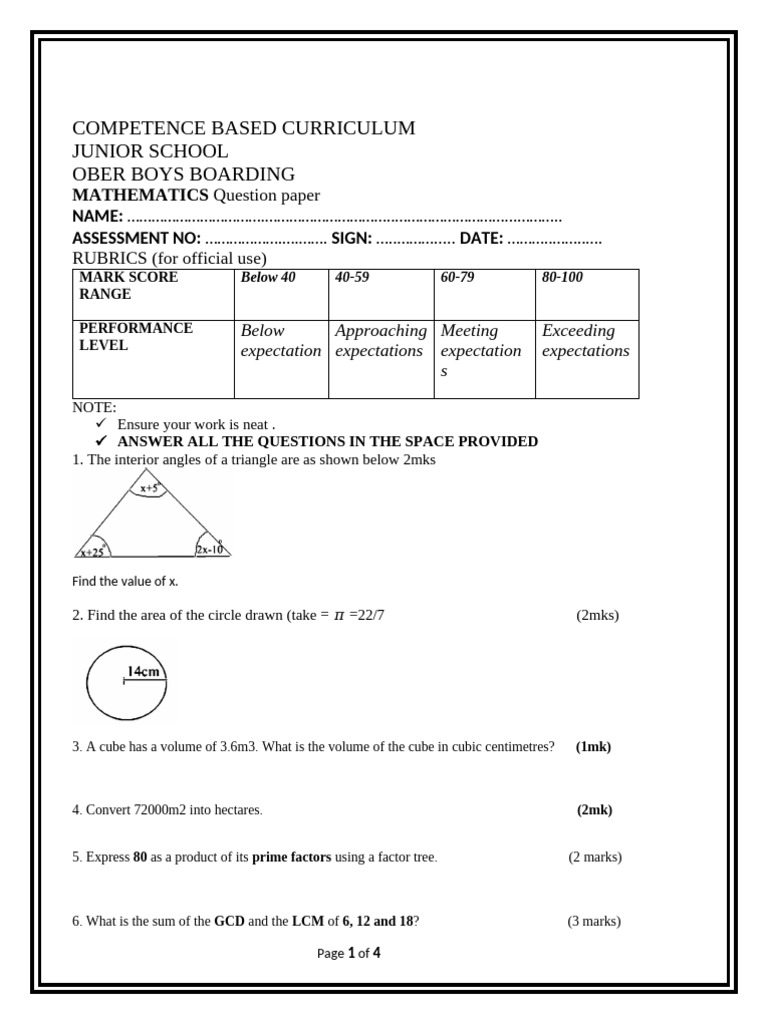 Half Term Grade 7 Asssignment | PDF | Volume | Area