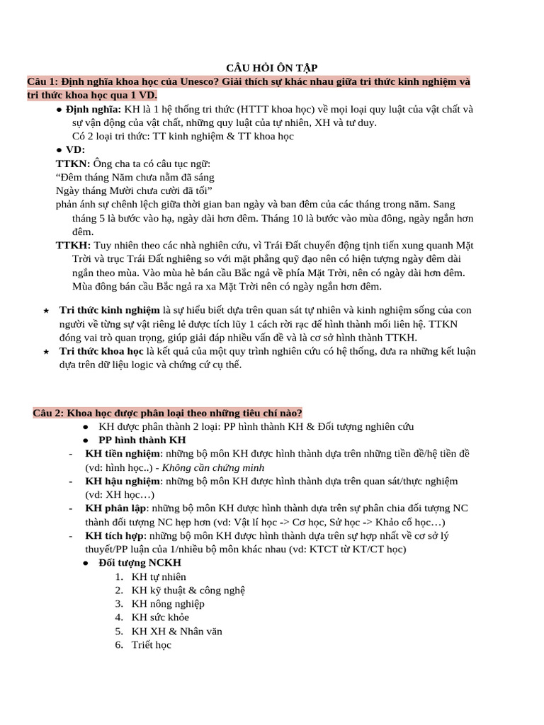 Pp Nckh - Câu Hỏi Ôn Tập | PDF