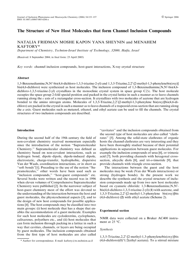 The Structure of New Host Molecules That Form Channel Inclusion ...