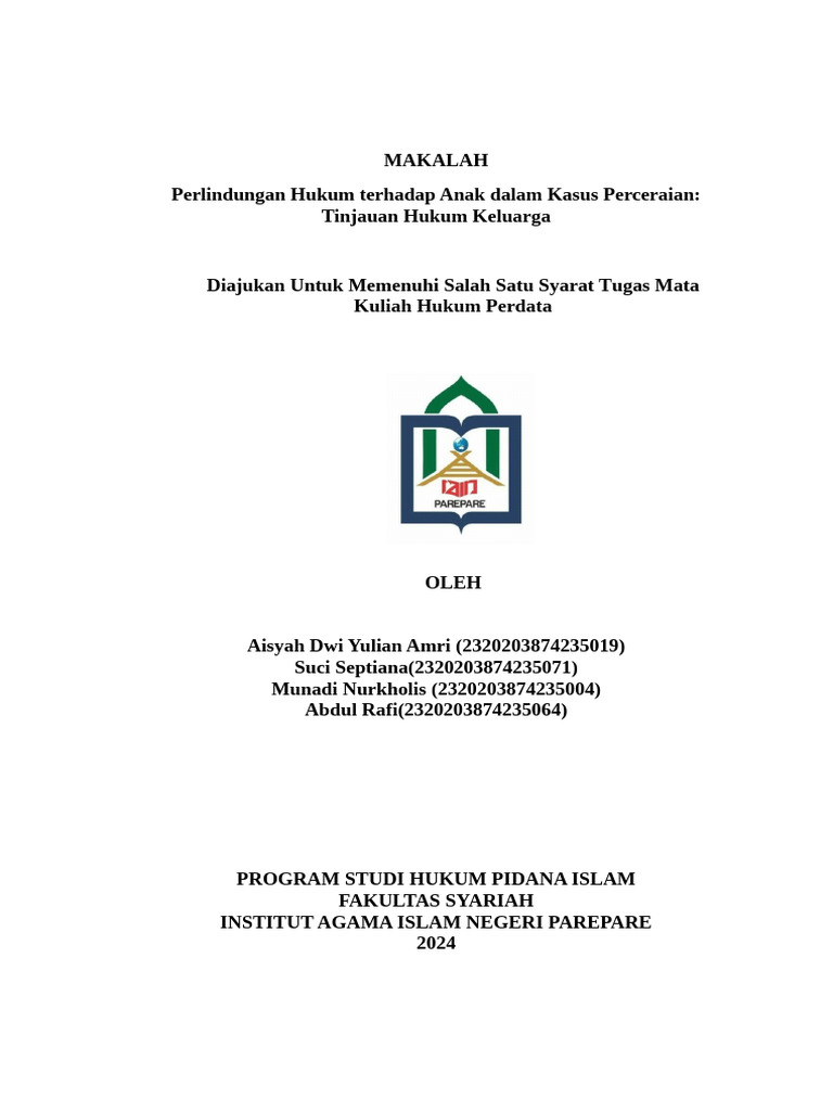 Perlindungan Hukum Terhadap Anak Dalam Kasus Perceraian - Tinjauan Hukum Keluarga | PDF ...