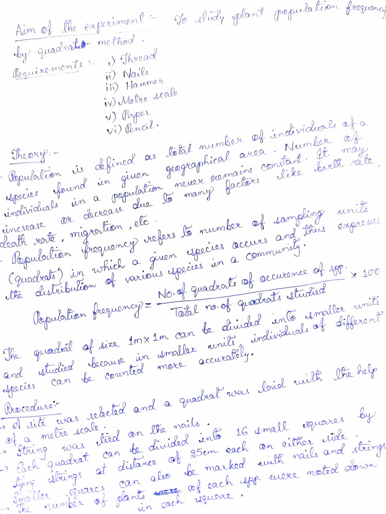 Population Frequency by Quadrat Method | PDF