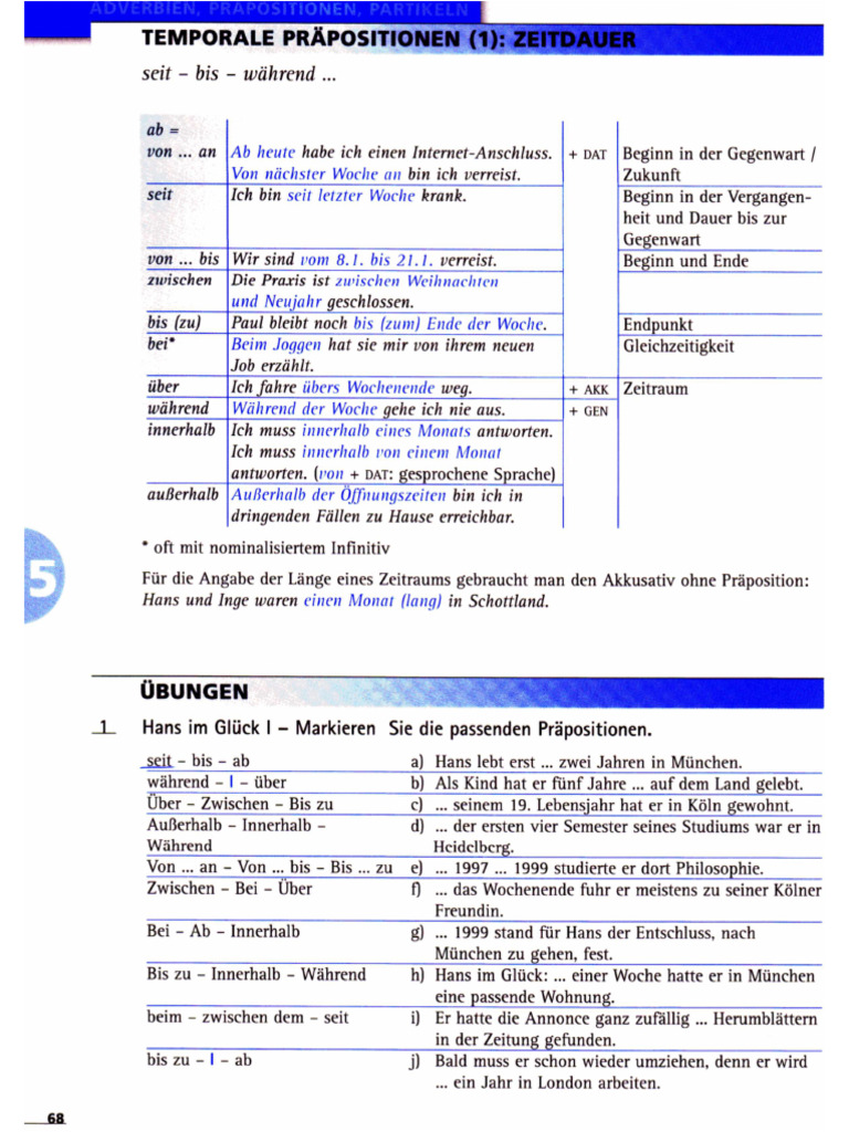 Temporale Präpositionen - Übungen | PDF