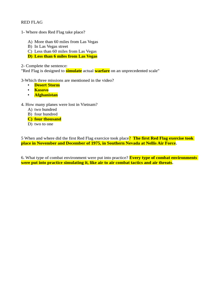 Red Flag 1 Questions | PDF