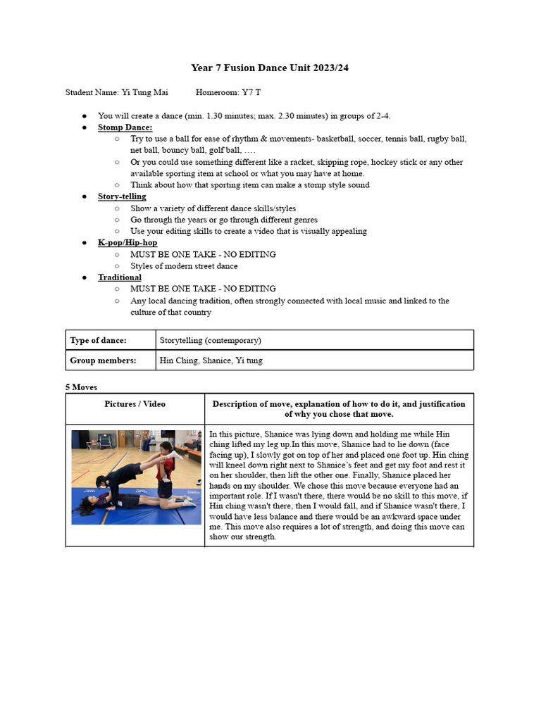 Dance Routine Plan (Crit B) | PDF