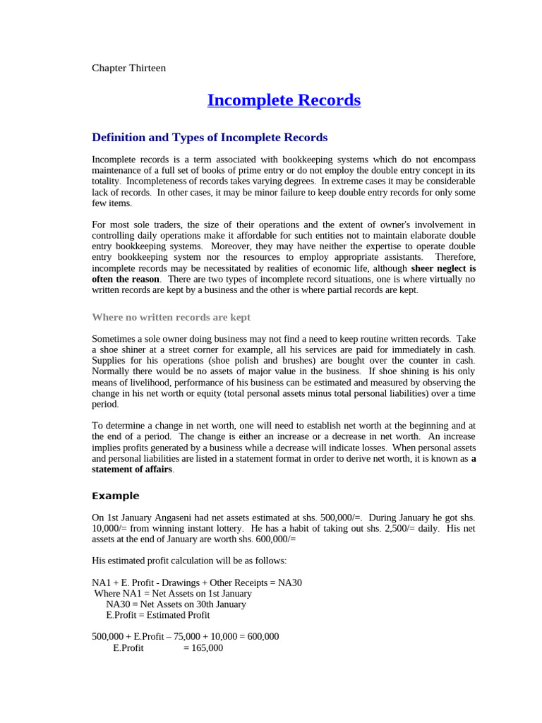 Incomplete Records | PDF | Debits And Credits | Book Value