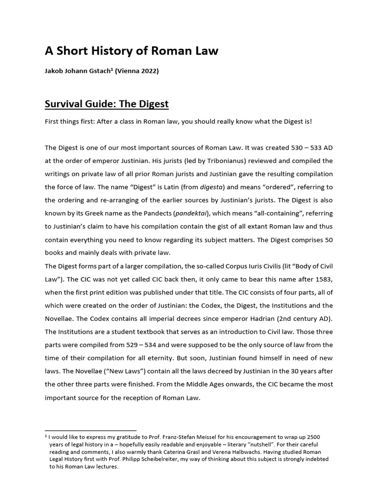 Overview of Roman Law and the Digest | PDF | Roman Law | Roman Republic