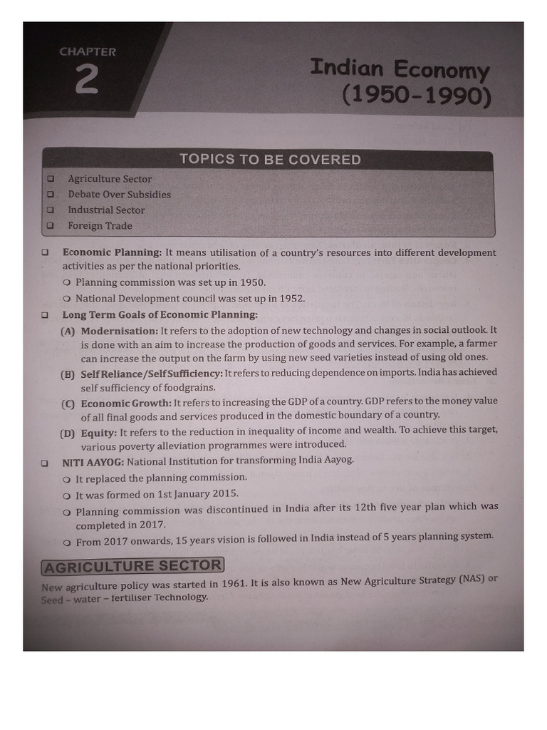 Indian Economics Class 12: Indian Economy (1950-1990) Chapter Notes | PDF