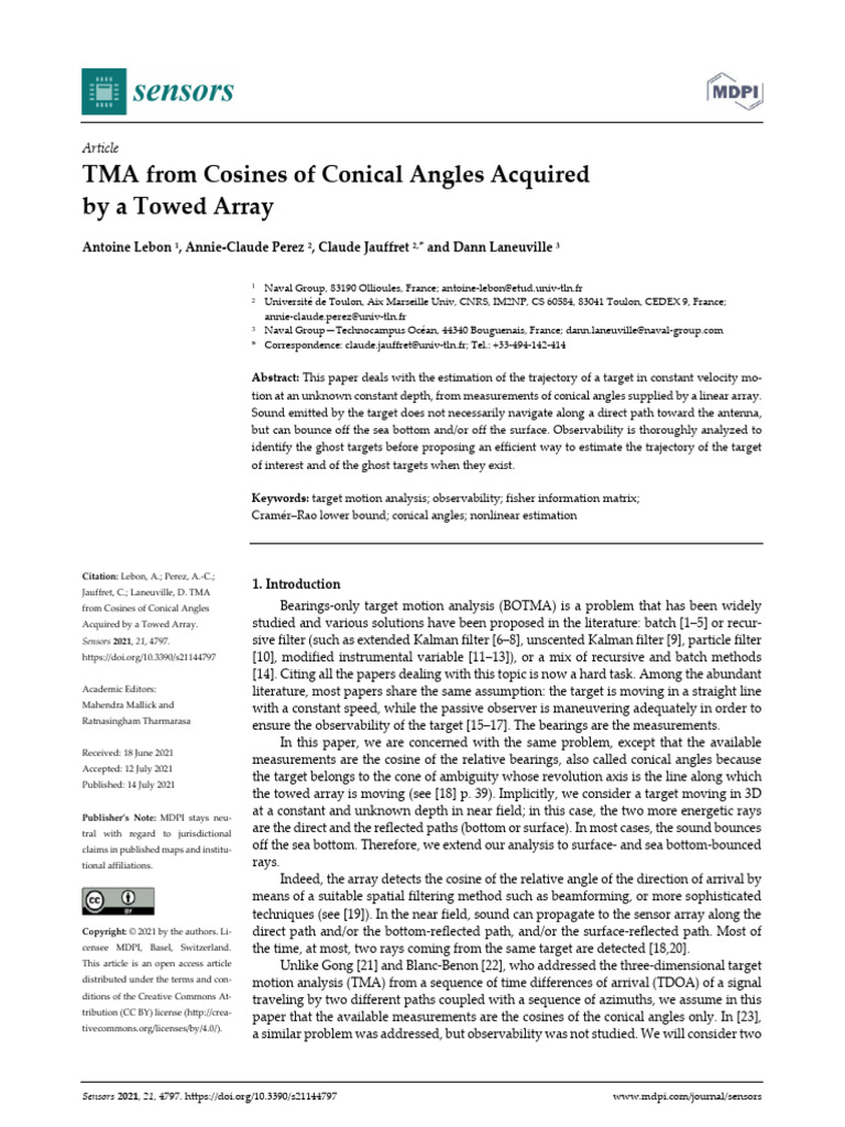 TMA From Cosines of Conical Angles Acquired by A T | PDF