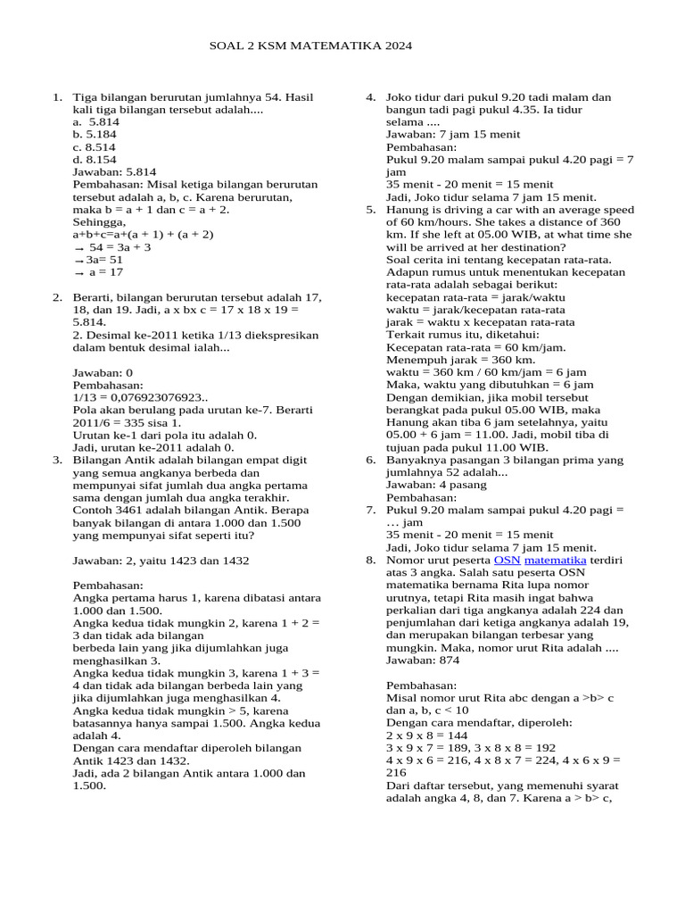 Soal 2 KSM Matematika 2024 | PDF