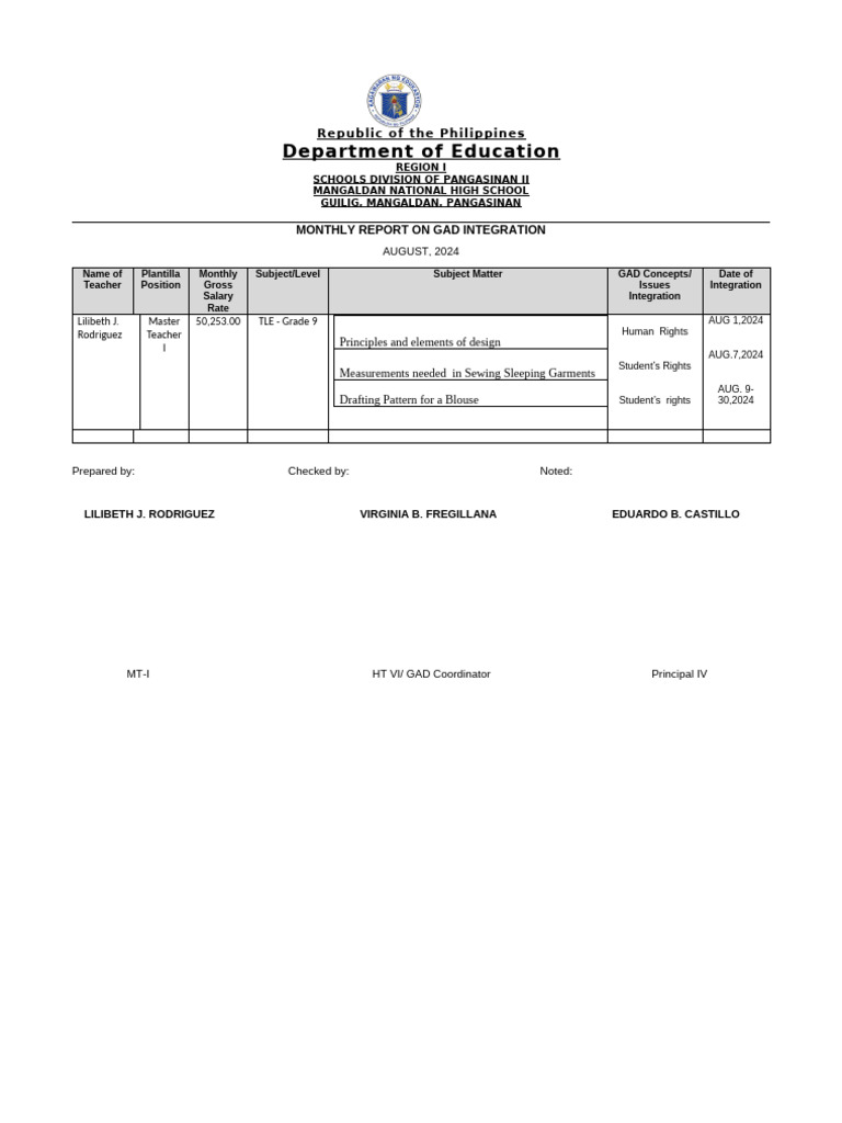 GAD Monthly Integ | PDF