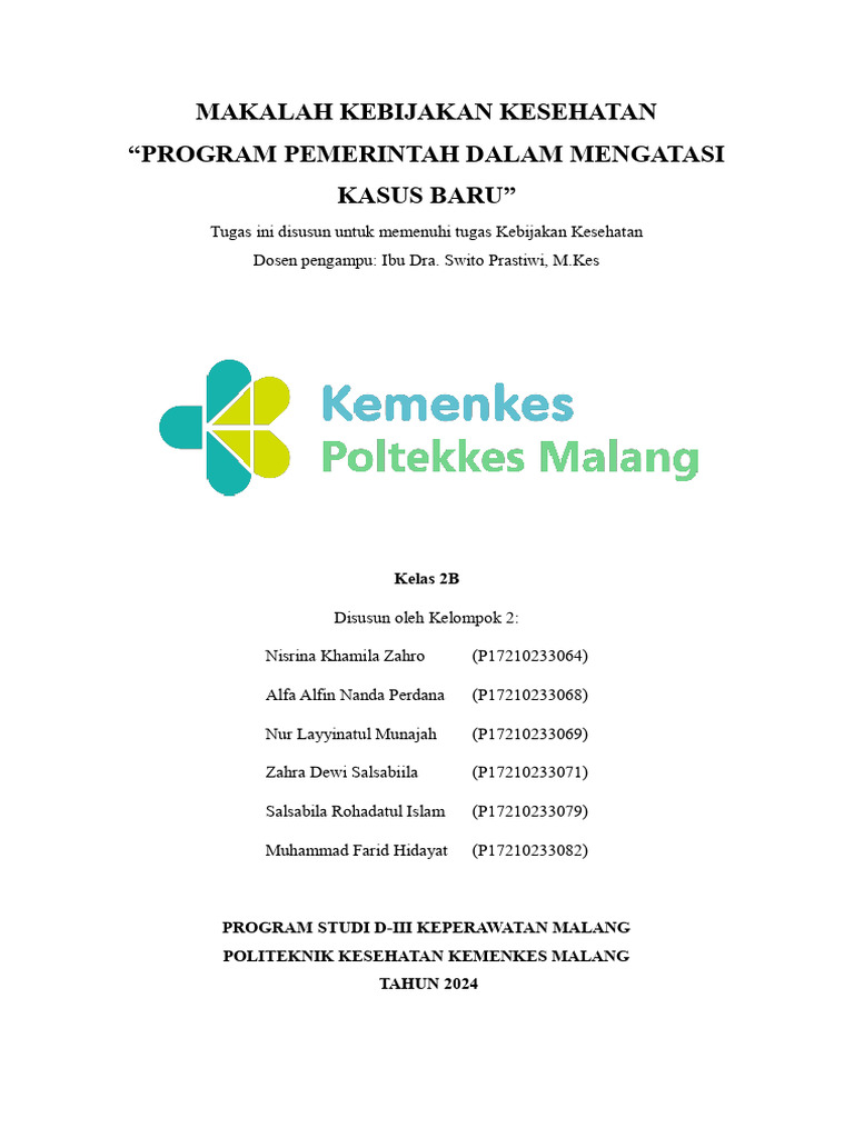 2B - Kelompok 2 - Makalah Program Pemerintah Dalam Mengatasi Kasus Baru | PDF