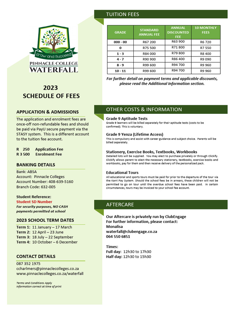 Waterfall Fees 2023 | PDF | Payments | Services (Economics)
