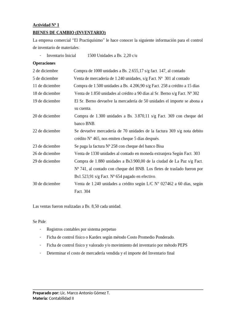 Actividad Metodos de Inventario | PDF | Servicios financieros | Economias