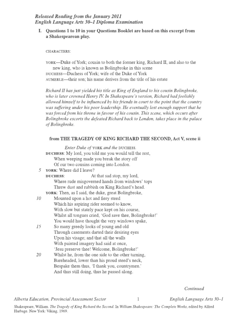 Diploma ELA 30-1 Multiple Choice 2011xx | PDF