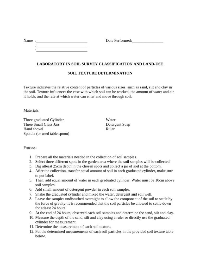 Laboratory-Soi-Texture-Determination_030604 | PDF | Soil | Earth Sciences