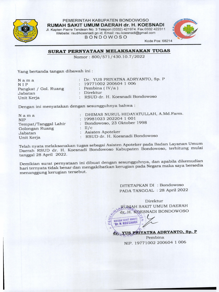 SPMT Dhimas Nurul. AMd, Farm | PDF