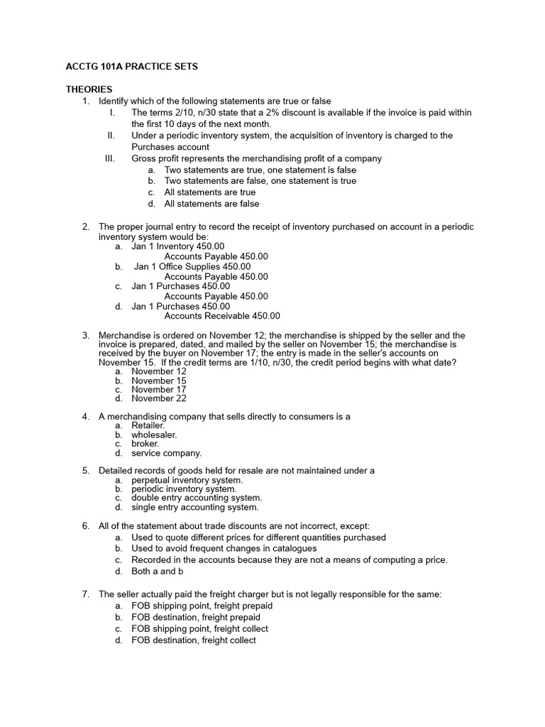 1st Session Practice Sets | PDF | Cost Of Goods Sold | Inventory