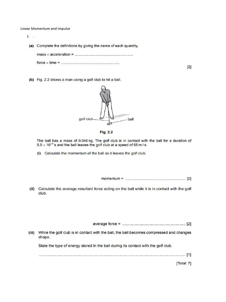 Linear Momentum and Impulse WS - IGCSE PDF | PDF