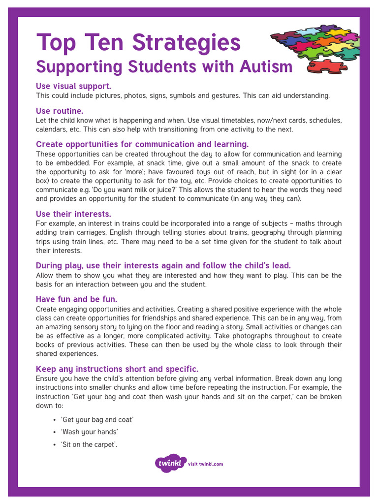 Top Ten Strategies for Autism Reinforcement | PDF | Psychological ...