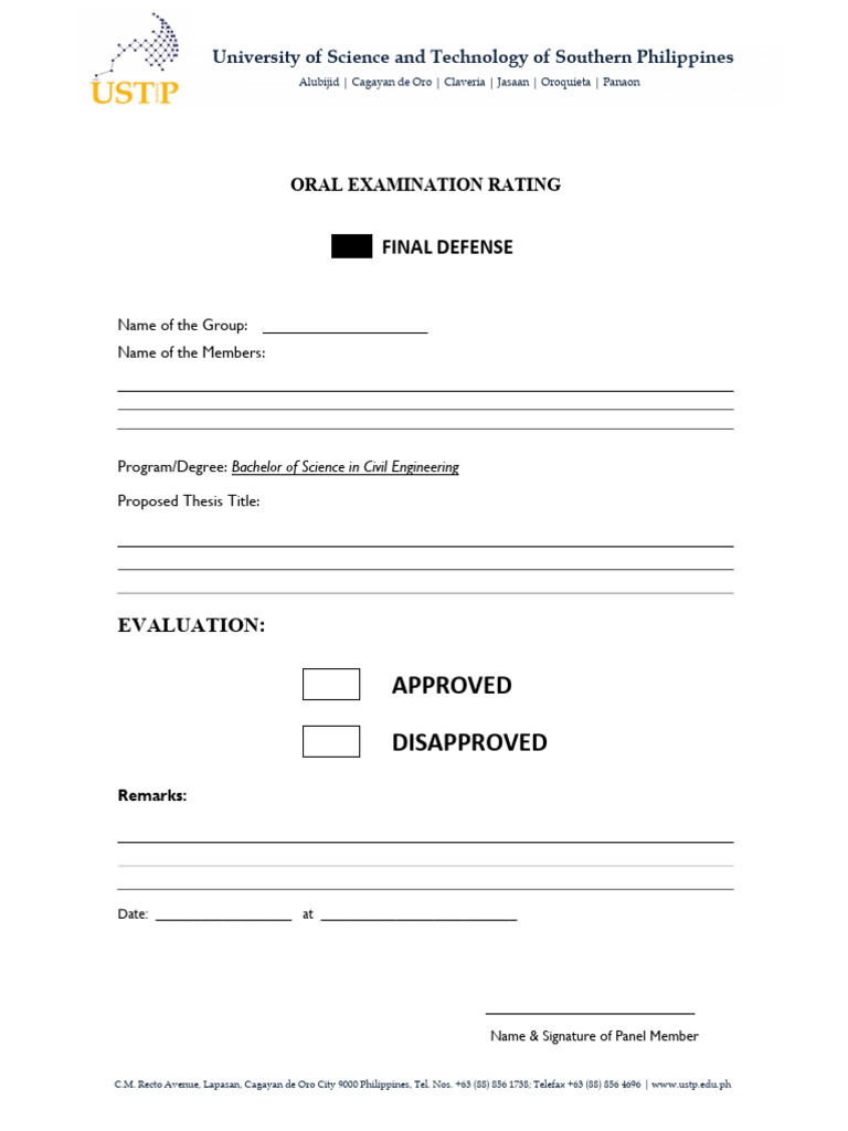 Final Defense Oral Examination Rating Form | PDF
