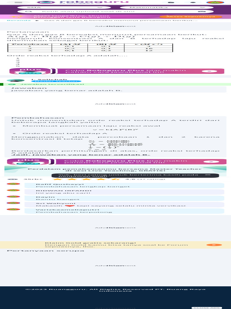 Orde Reaksi Gas A dan B: Pembahasan Lengkap | PDF
